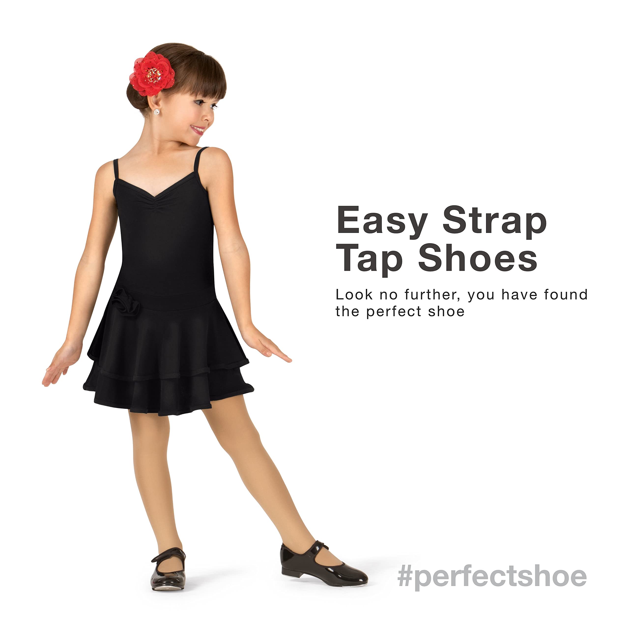 Theatricals Girls Velcro Strap Tap Shoes Black Patent 11.0M T9050C