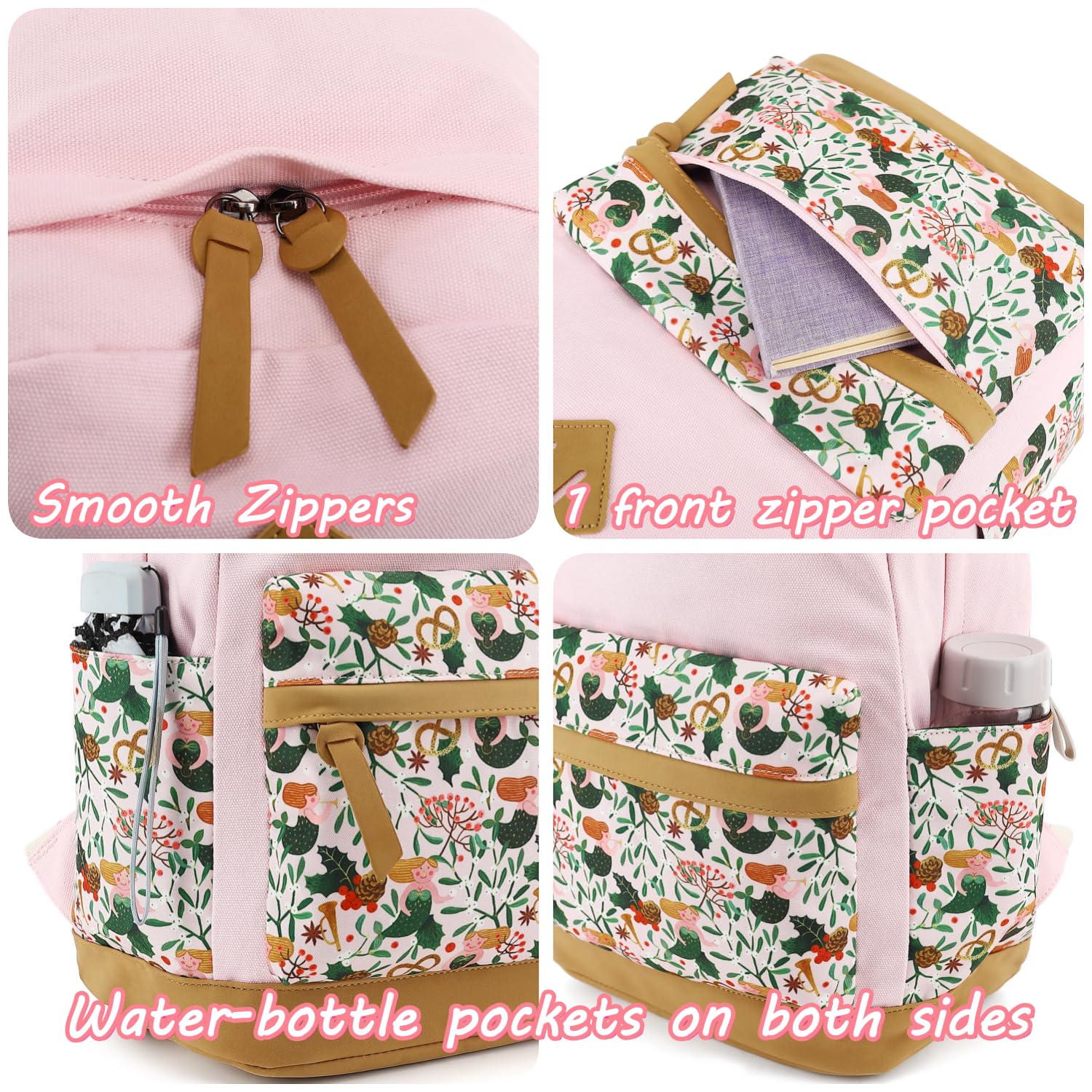 Leaper Girls Cute Backpack for School Laptop Backpack Canvas Travel Backpack for Women Kids Backpack College Kawaii Bookbag School Bags Floral Pink