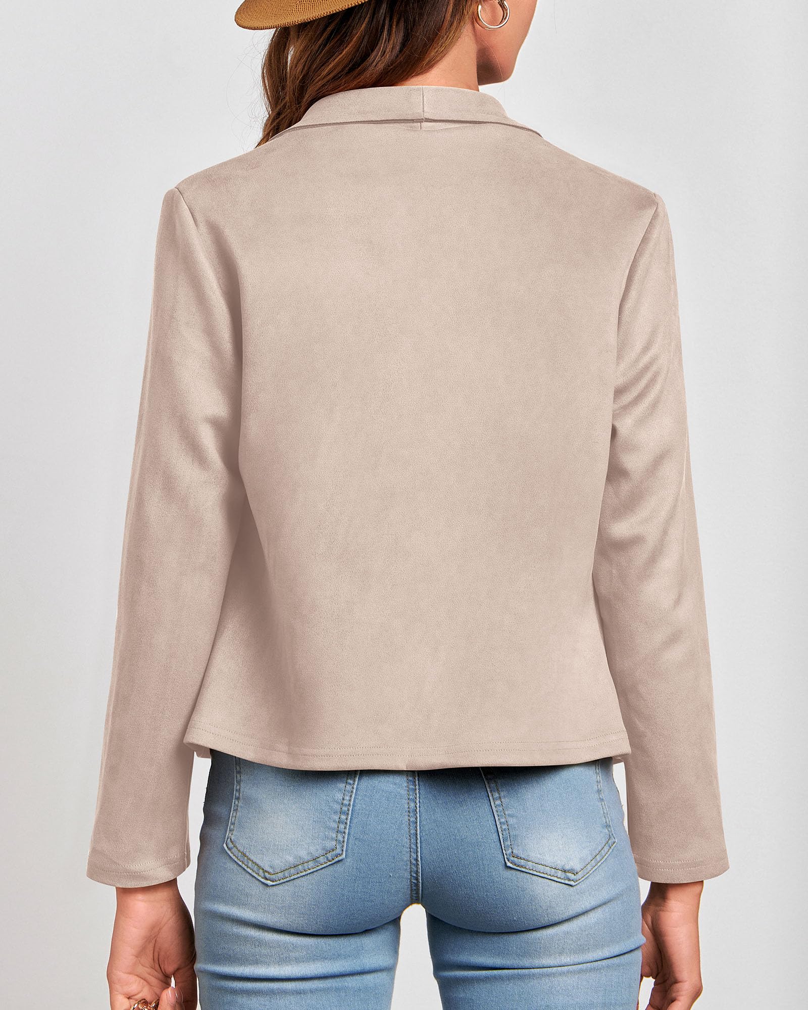 KIRUNDO Women's Faux Leather Suede Jacket 2024 Fall Fashion Light Long Sleeve Cropped Jacket Coats with Pockets(Beige Apricot, Medium)