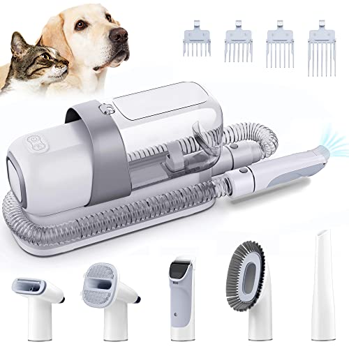 LMVVC Dog Grooming Kit Low Noise, Pet Grooming Clippers 2.3L Vacuum Suction 99% Pet Hair with 5 Grooming Tools for Dog Cat Vacuum for Shedding Grooming (Grey & White)