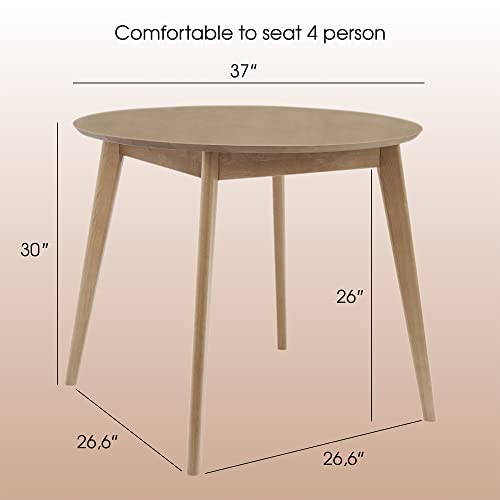DAIVA CASA Orion 37 inch Round Wooden Dining Table Birch Circle Dinner Table Solid Wood Kitchen & Dining Room Tables/Scandinavian Furniture Mid Century Modern Table Brown Small Dining Room Table
