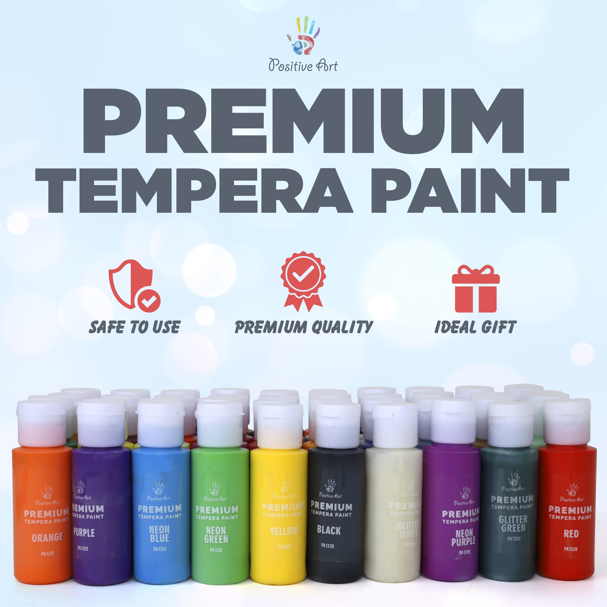 Kids Tempera Paint Set | Value Pack Includes 40 Washable Non-Toxic Colorful Paints (2oz bottles) & 15 Brushes | Metallic, Neon, Glow In The Dark, Glitter Paints | Paint For Arts & Crafts, Fun Projects