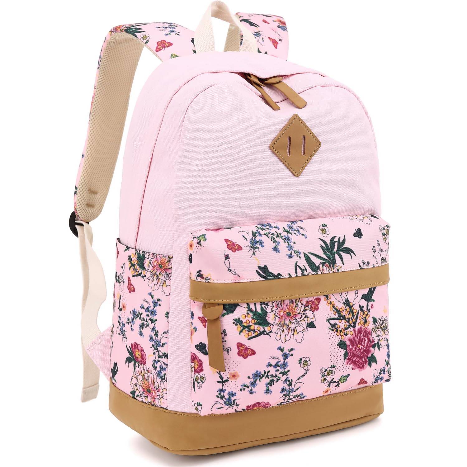 Leaper Girls Cute Backpack for School Laptop Backpack Canvas Travel Backpack for Women Kids Backpack College Kawaii Bookbag School Bags Floral Pink