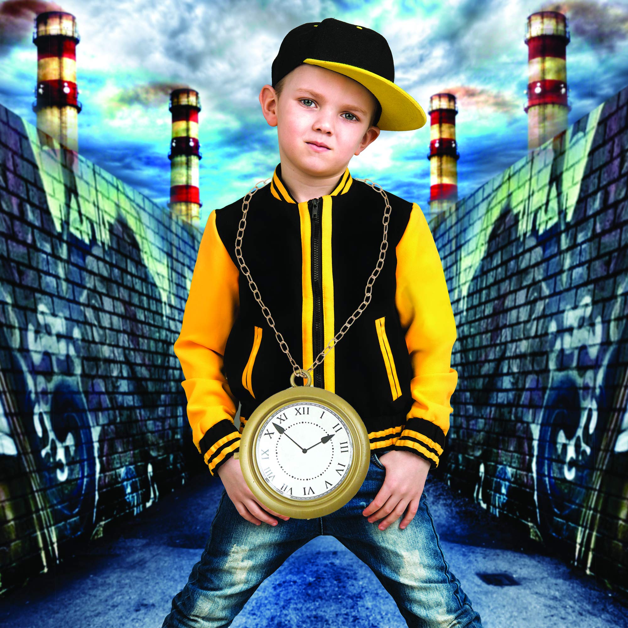Skeleteen Jumbo Gold Clock Necklace - White Rabbit Clock, Hip Hop Rapper Clock - 1 Piece