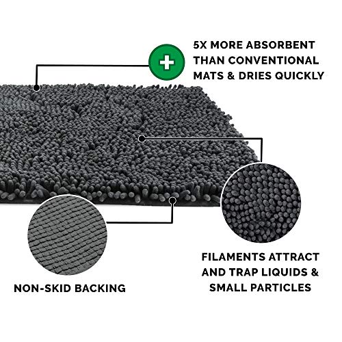 Furhaven XXL Runner Pet Door Mat Muddy Paws Absorbent Chenille Shammy Rug, Washable - Charcoal (Gray), Runner