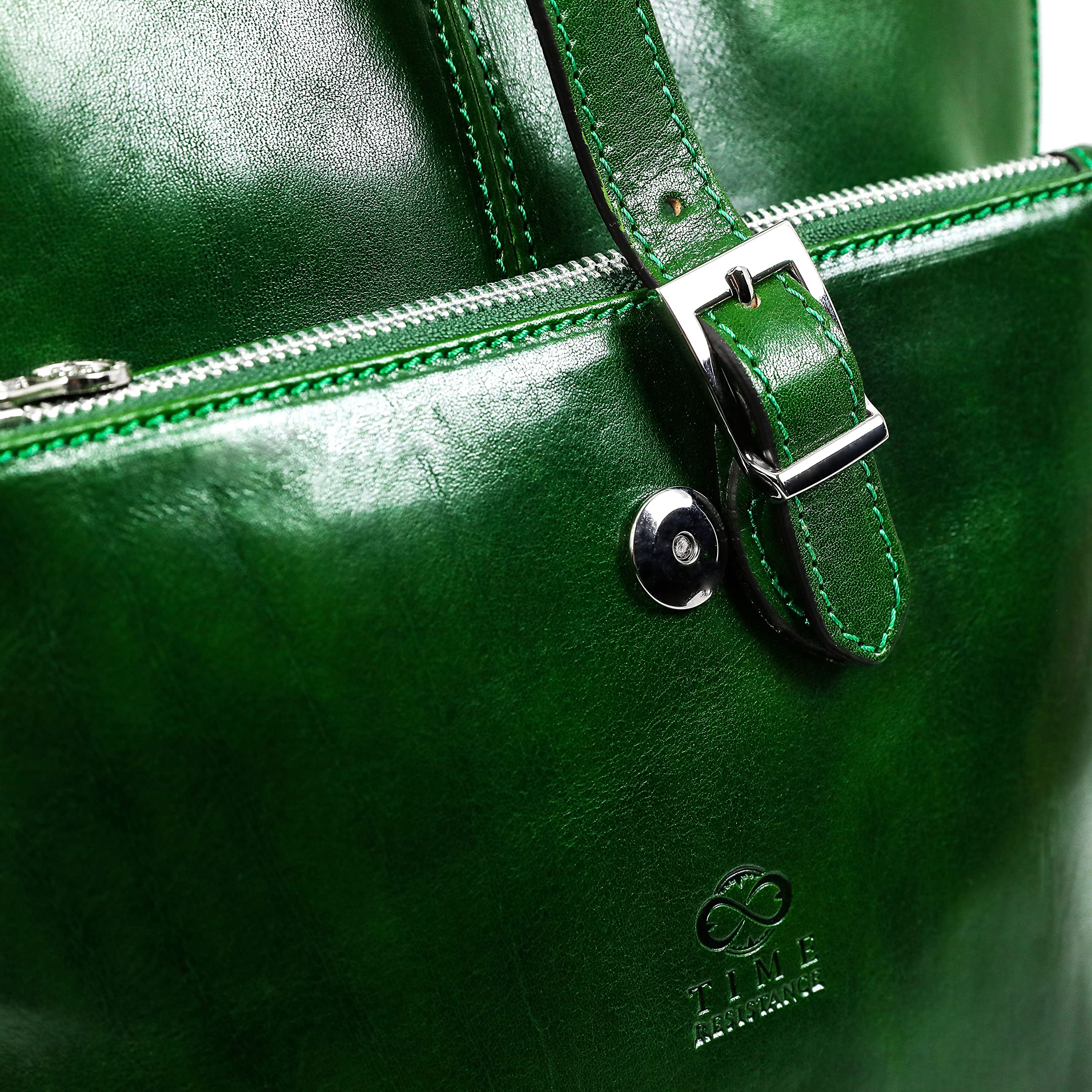 Time Resistance Leather Backpack - Convertible to Shoulder Bag - Full Grain Real Leather Travel Rucksack for Women (Green)