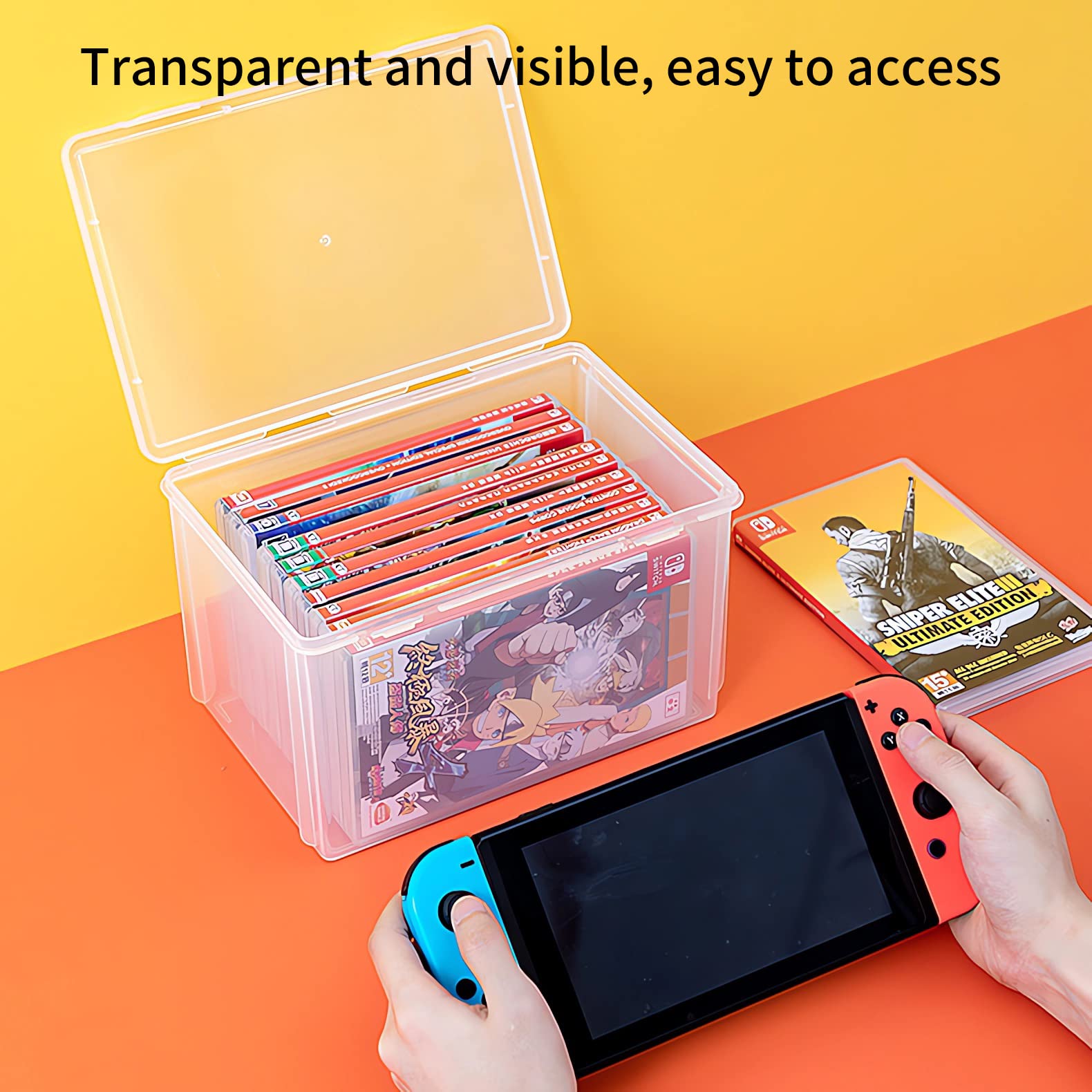 Switch Game Card Storage Box, Support 11Game Card with Protective Case with Storage, Ultra-cleartransparent, Can be Stored Switch Host and Handle and other Accessories