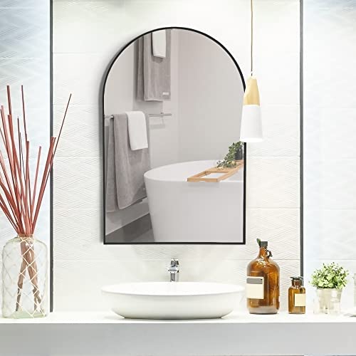 Sixty Times - Arch Mirror - 24" x 36" Inch - Black Arched Mirror, Wall Mounted, Boho or Modern Bathroom, Wall Decor for Entry, Hallway or Mantle Fireplace