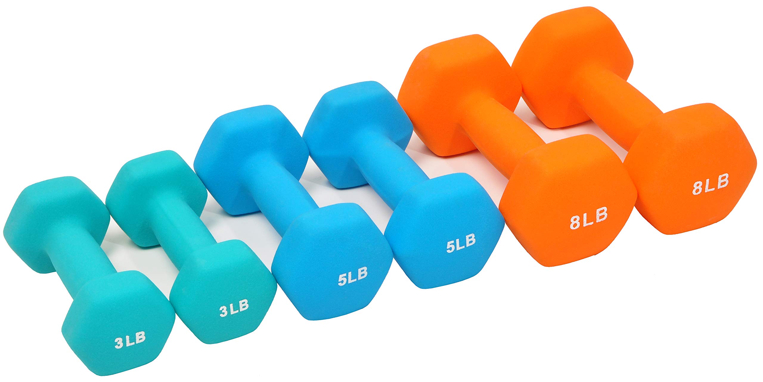 Fitvids Colored Vinyl or Neoprene Coated Dumbbell Set with Stand, 32-Pound Set with Stand, 3LB, 5LB, 8LB Pairs, Cast Iron