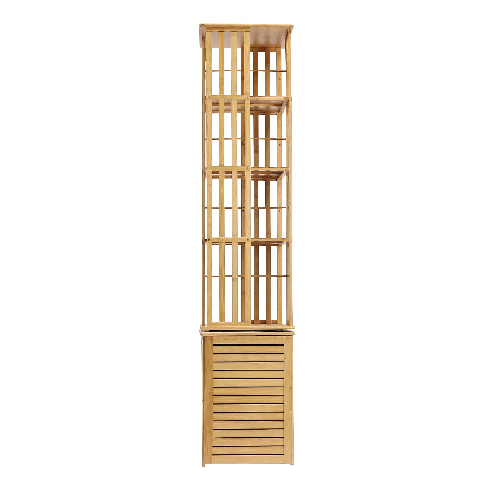 Veloqua Bookcase, Bookshelf Corner Bamboo Book Shelf 6-Tier 360° Rotating Storage Display Rack Narrow Bookshelf with Open Design Shelving Used in Office Bedroom Study Living Room Hallway (Burlywood)