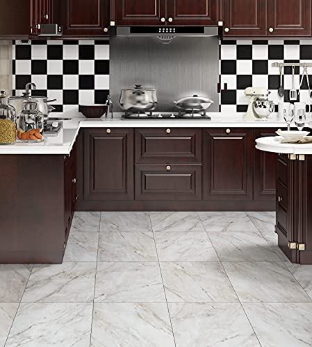 Livelynine 32-Pack Peel and Stick Floor Tile Marble Look Vinyl Flooring Stick On Floor Tiles for Bathroom Kitchen Basement Bedroom Waterproof Laminate Flooring Tile Linoleum Flooring Sheet 12X12 Inch