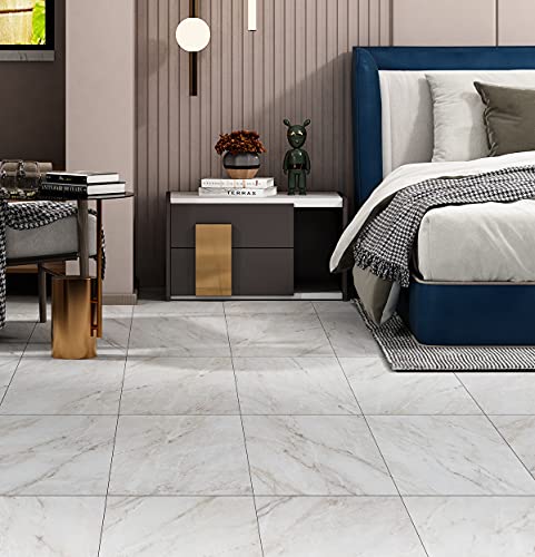 Livelynine 32-Pack Peel and Stick Floor Tile Marble Look Vinyl Flooring Stick On Floor Tiles for Bathroom Kitchen Basement Bedroom Waterproof Laminate Flooring Tile Linoleum Flooring Sheet 12X12 Inch