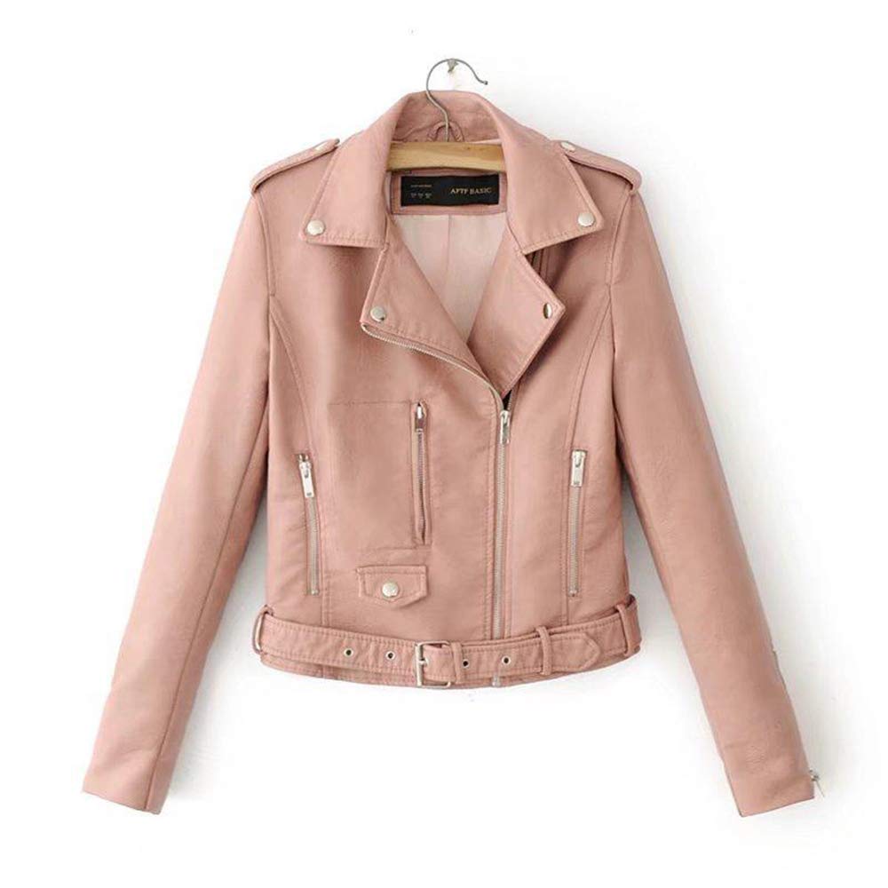 Aniywn Women's Faux Leather Motorcycle Biker Jacket Slim Short Ladies Lapel Bike Zipper Coat With Pocket
