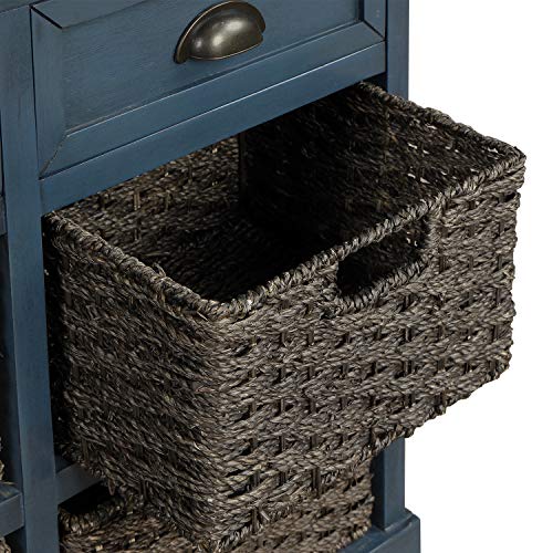 Harper & Bright Designs Accent Storage Cabinet, Rustic Storage Cabinet with 2 Drawers and 4 Classic Fabric Basket for Kitchen/Dining Room/Entryway/Living Room, Antique Navy