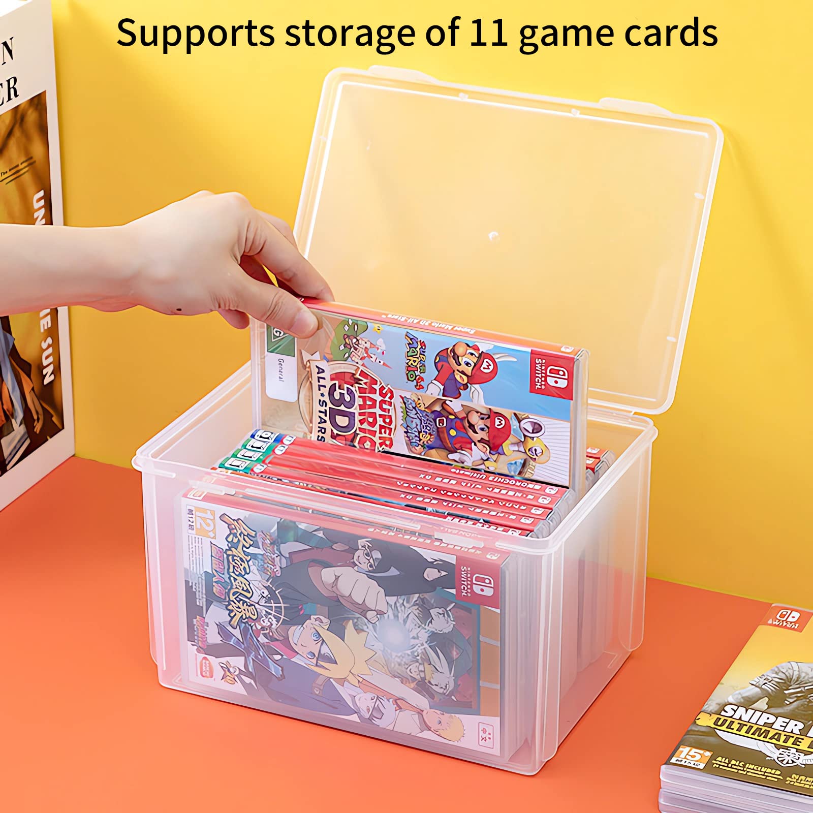 Switch Game Card Storage Box, Support 11Game Card with Protective Case with Storage, Ultra-cleartransparent, Can be Stored Switch Host and Handle and other Accessories