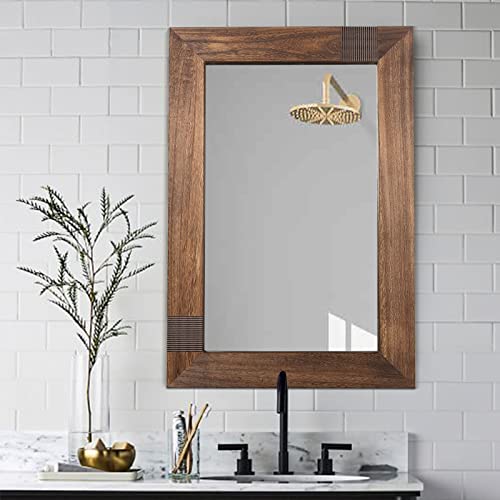 blue page Large Rustic Wall Mirror Wood Bathroom Mirror for Over Sink, Wood Framed Mirror for Living Room, Wooden Farmhouse Wall Mirror for Bathroom Vanity, Decorative Rustic Mirror for Wall Decor