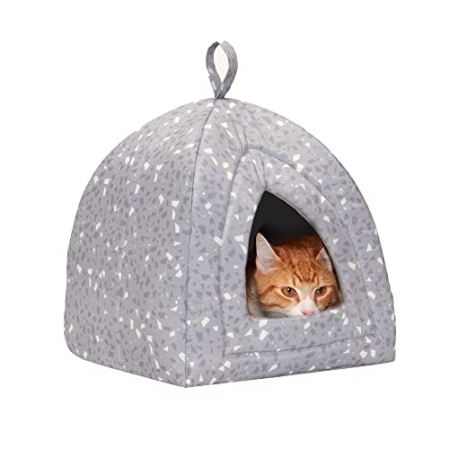 Furhaven Small Cat Bed Polycanvas Print DĂŠcor Foldable Pet Tent, Washable - Gray Terazzo, Small
