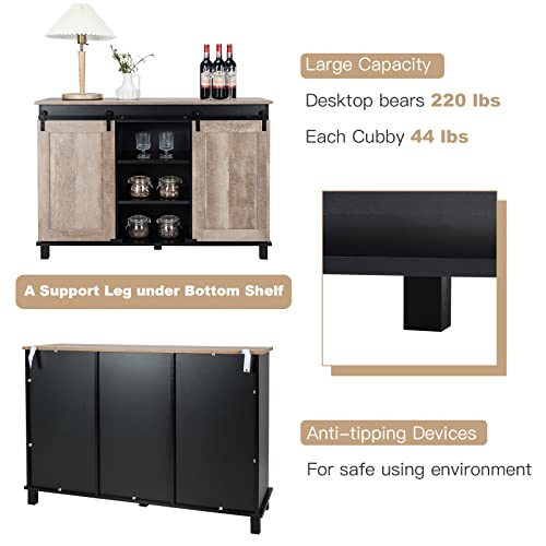 Giantex Sideboard, Buffet Coffee Bar Station with 2 Sliding Barn Doors, Wood Cupboard Pantry, Large Console Table with 3 Tier Shelves, Farmhouse Storage Cabinet Kitchen Dining Living Room