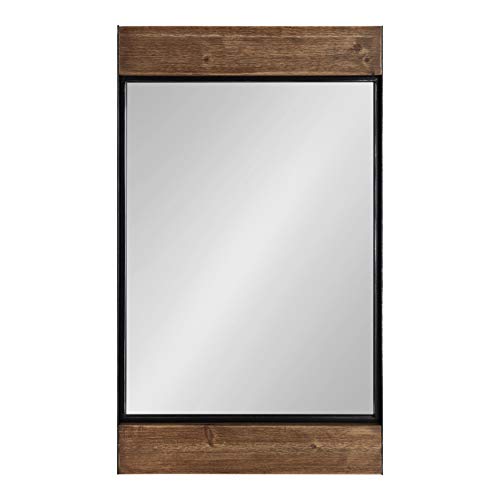 Kate and Laurel Kincaid Farmhouse Wood and Metal Framed Mirror, 20 x 36, Rustic Brown and Black, Chic Rectangle Mirror for Wall