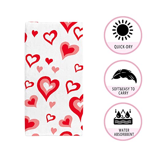 My Little Nest Hand Towels for Bathroom Pattern of red Hearts Absorbent Small Bath Towel Soft Kitchen Towels Fingertip Towel for Guest and Bar 30 x 15 inch