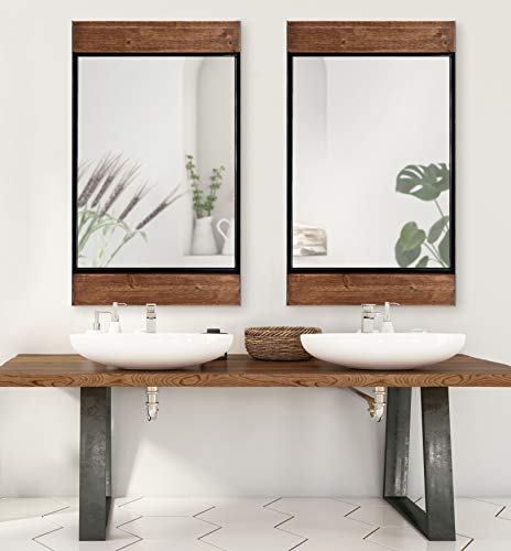 Kate and Laurel Kincaid Farmhouse Wood and Metal Framed Mirror, 20 x 36, Rustic Brown and Black, Chic Rectangle Mirror for Wall