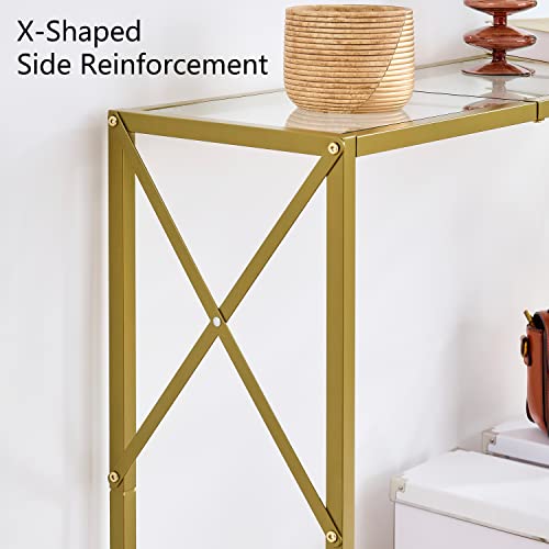 Hoctieon Gold Console Table, Entryway Table, Tempered Glass Sofa Table with Shelves, Metal Frame, Modern Style, Easy to Assemble, Entrance Table for Hallway, Entryway, Living Room, Bedroom