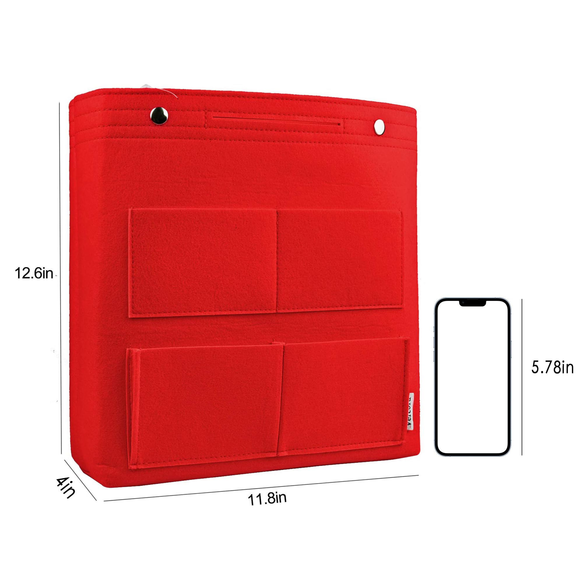 Vercord Extra Tall Felt Bag Organizer Vertical Height Design for Deep Tote and Backpack Bags Red