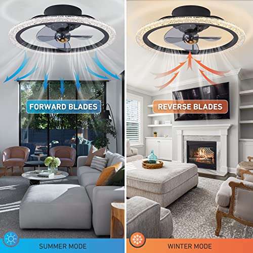 REDSTAR Modern Ceiling Fan with Light 20", Higher Light Transmittance with Traditional Safe and Quiet Motor, Black Ceiling Lights with Fan Remote Control Reversible for Bedroom