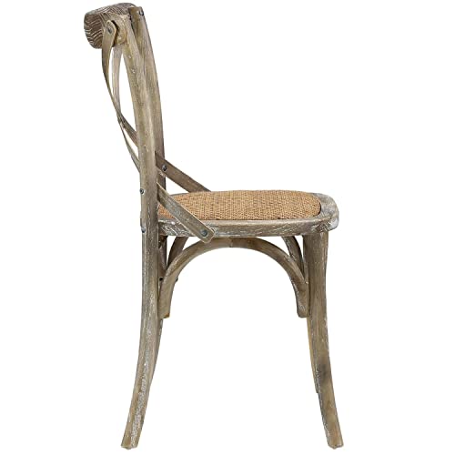 Modway Gear Rustic Modern Farmhouse Elm Wood Rattan Dining Chair in Gray