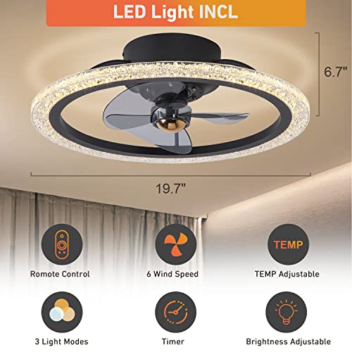 REDSTAR Modern Ceiling Fan with Light 20", Higher Light Transmittance with Traditional Safe and Quiet Motor, Black Ceiling Lights with Fan Remote Control Reversible for Bedroom