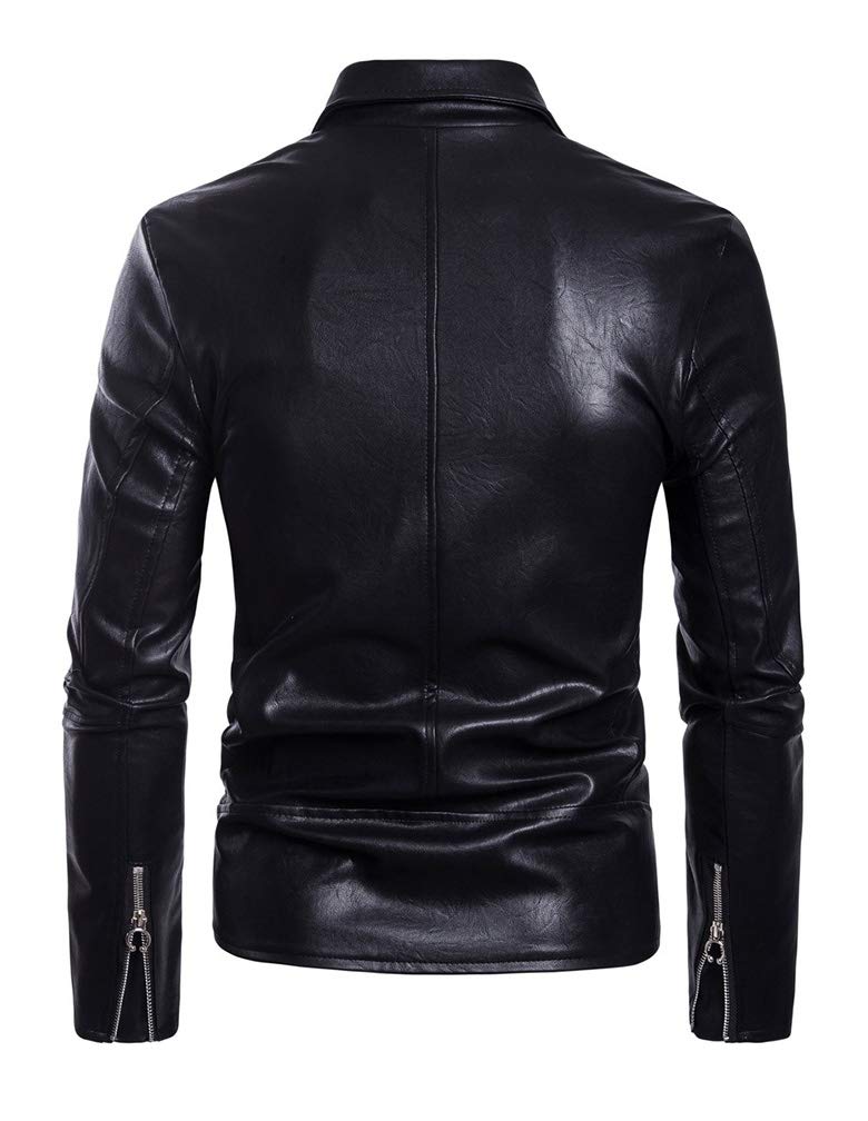 Lavnis Men's PU Leather Jacket Causal Belted Faux Leather Motorcycle Jacket Zipper Biker Coat Style 2 Black 2XL