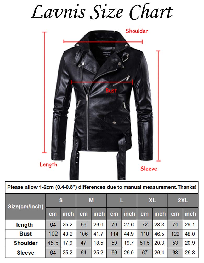 Lavnis Men's PU Leather Jacket Causal Belted Faux Leather Motorcycle Jacket Zipper Biker Coat Style 2 Black 2XL