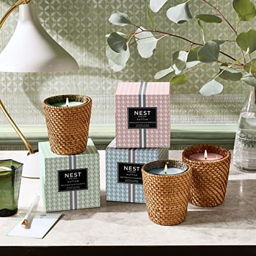 NEST Fragrances Driftwood & Chamomile Scented Classic, Long-Lasting Candle for Home with Rattan Sleeve, 8 Oz