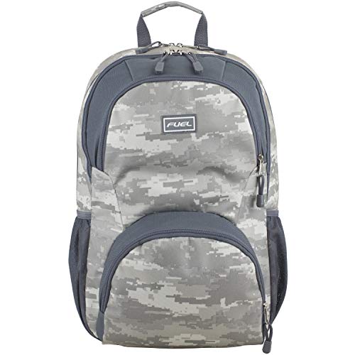 FUEL Travel Commuter Laptop Daypack Large Bag Backpack, Fits 17.5" Laptop, Interior Tech Sleeve, Grey Camouflage