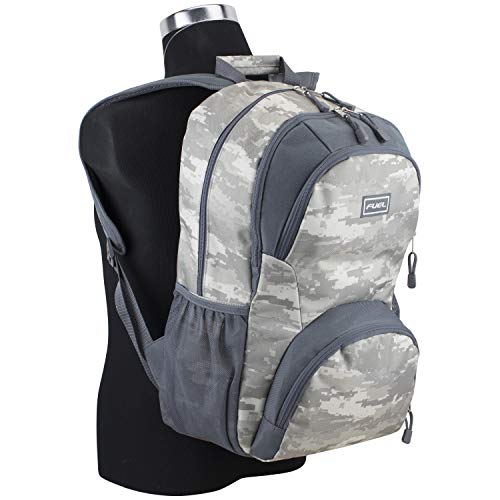 FUEL Travel Commuter Laptop Daypack Large Bag Backpack, Fits 17.5" Laptop, Interior Tech Sleeve, Grey Camouflage