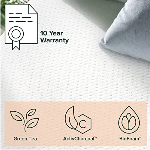 Zinus 6 Inch Green Tea Memory Foam Mattress / CertiPUR-US Certified / Bed-in-a-Box / Pressure Relieving, Twin, White