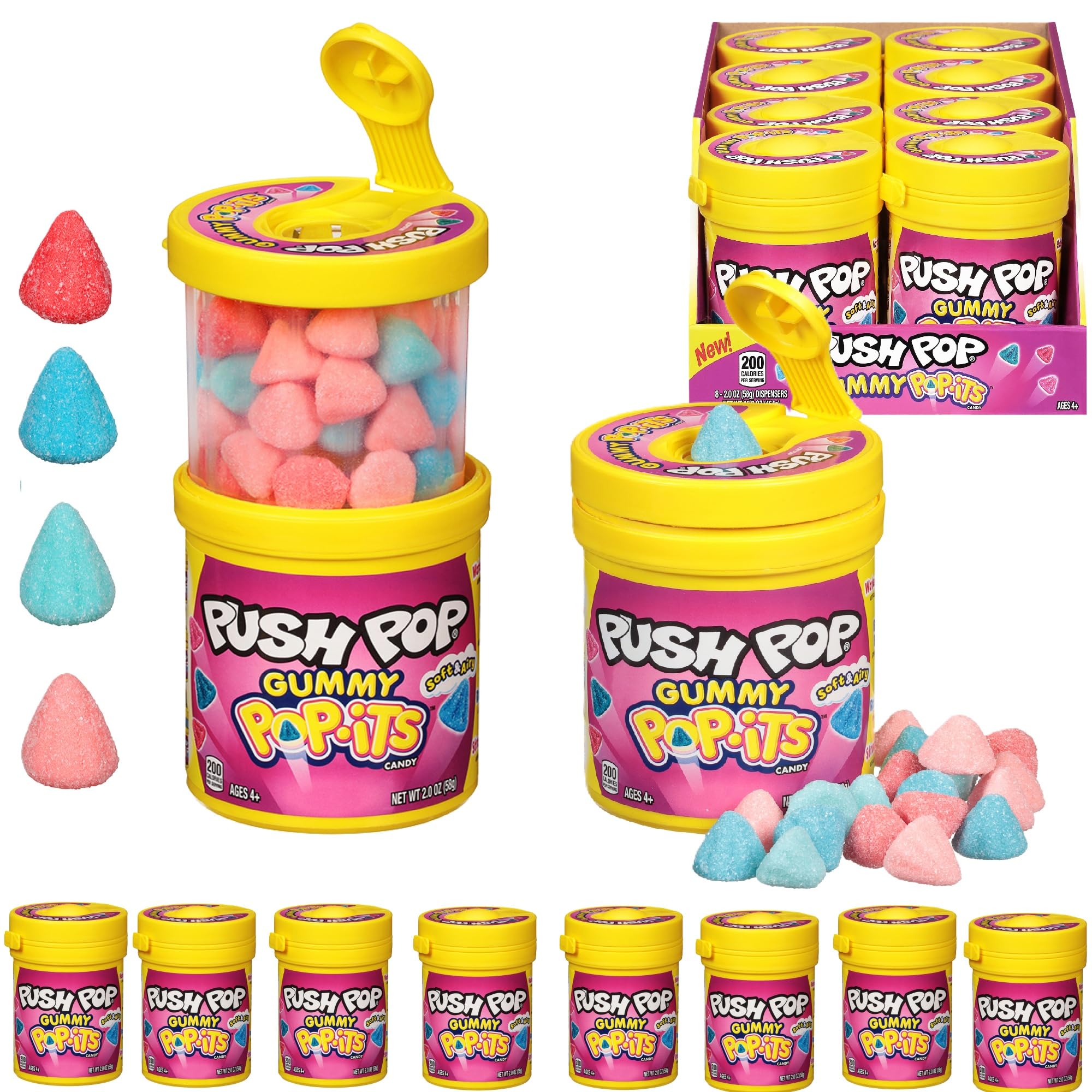 Push Pop Pop-Its Gummy Candy - 8 Count Gummy Candy With Fun, Portable Containers - Fruity Delicious Flavors - Party Favors & Party Candy for Kids - Bulk Assortment of Sweet Gummy Candy