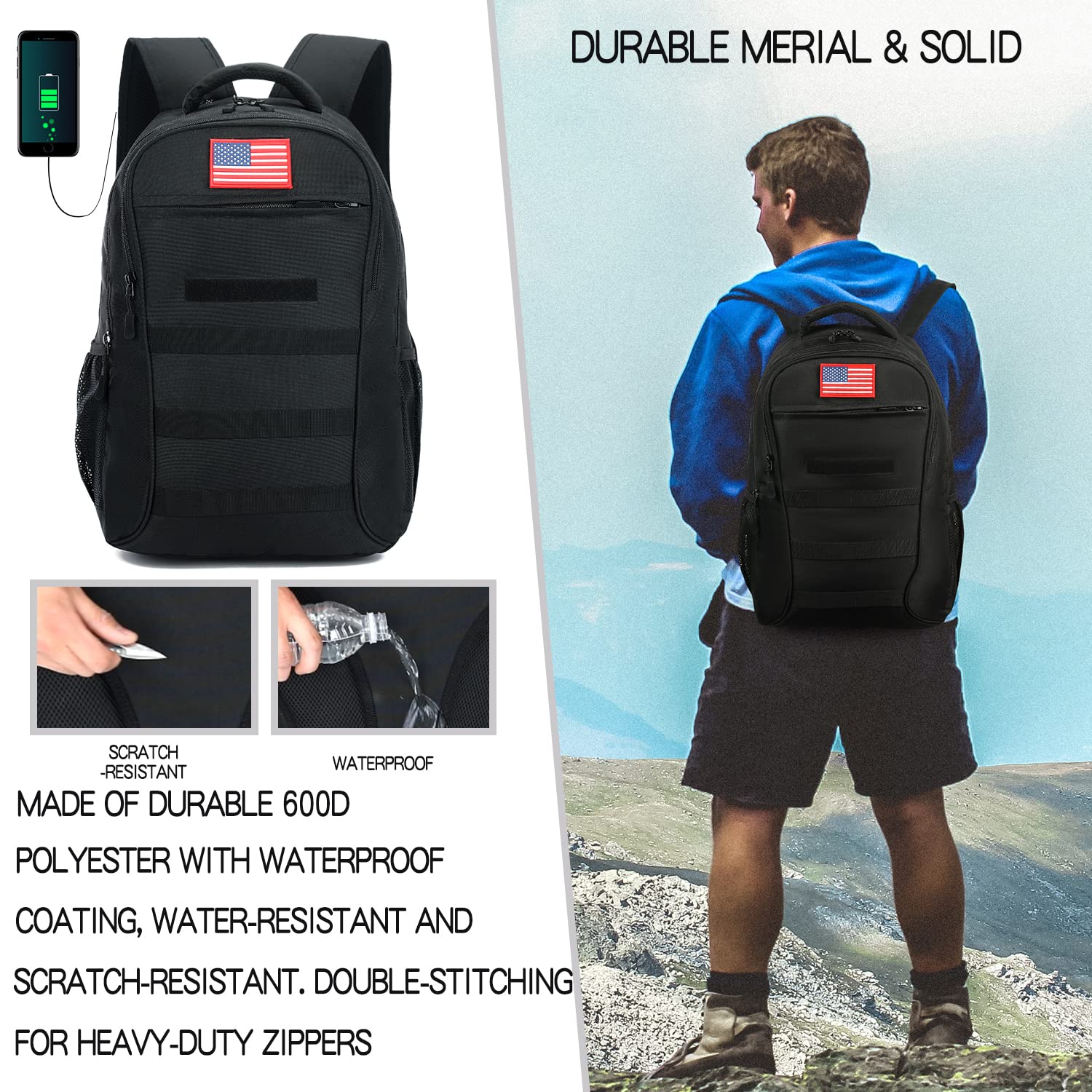 outdoor plus Camo Backpack for Boys,Military Teen Backpack with USB Port, Army Bookbag for School Tactical