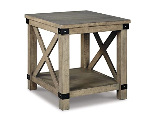 Signature Design by Ashley Aldwin Farmhouse Square End Table with Crossbuk Details, Light Brown
