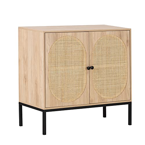 XIAO WEI Sideboard with Handmade Natural Rattan Doors, Rattan Cabinet Console Table Storage Cabinet Buffet Cabinet, for Kitchen, Living Room, Hallway, Entryway, Natural