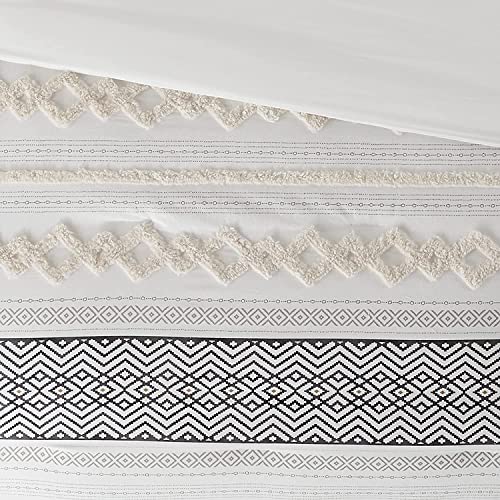 Hyde Lane Farmhouse Bedding Comforter Sets King, Ivory Boho Bed Set ,Cotton Top with Modern Neutral Style Clipped Jacquard Stripes, 3-Pieces Including Matching Pillow Shams (104x90 Inches)