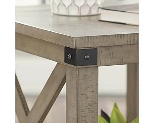 Signature Design by Ashley Aldwin Farmhouse Square End Table with Crossbuk Details, Light Brown
