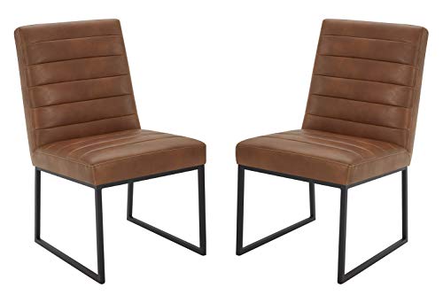 Amazon Brand – Rivet Decatur Modern Faux Leather Dining Chair, Set of 2, 21"W, Tan Brown