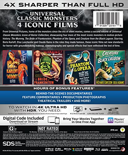 Universal Classic Monsters: Icons of Horror Collection (The Mummy / The Bride of Frankenstein / Phantom of the Opera / Creature from the Black Lagoon) [4K UHD]