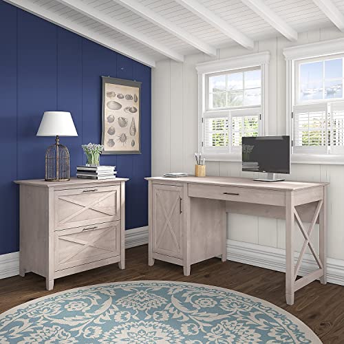 Bush Furniture Key West Collection 54W Single Pedestal Desk in Washed Gray