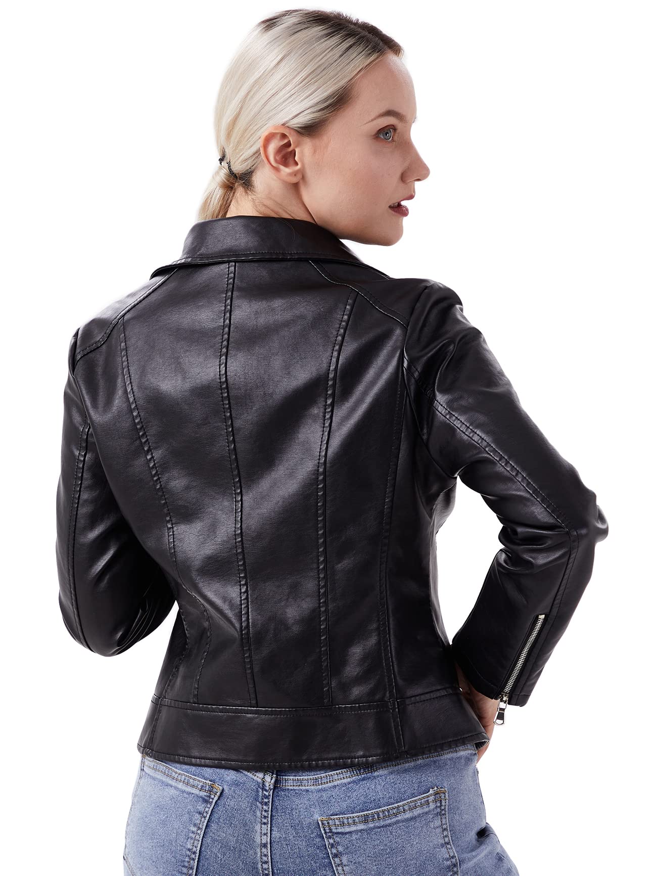 WULFUL Women's Faux Leather Jackets Motorcycle Zipper Biker Short Coat Jacket