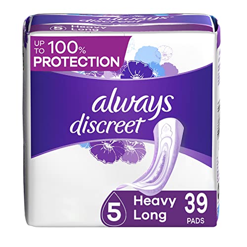 Always Discreet, Incontinence & Postpartum Pads For Women, Size 5, Heavy Absorbency, Long Length, 39 Count