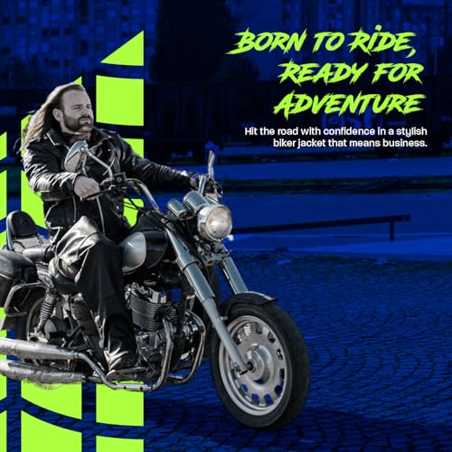 HWK Leather Motorcycle Jacket with Armor for Men, Cafe Racer Genuine Leather Jacket for Weather Resistant Enduro Motocross, Motorbike Riding, Easy Adjust Men's Motorcycle Jacket, X-Large