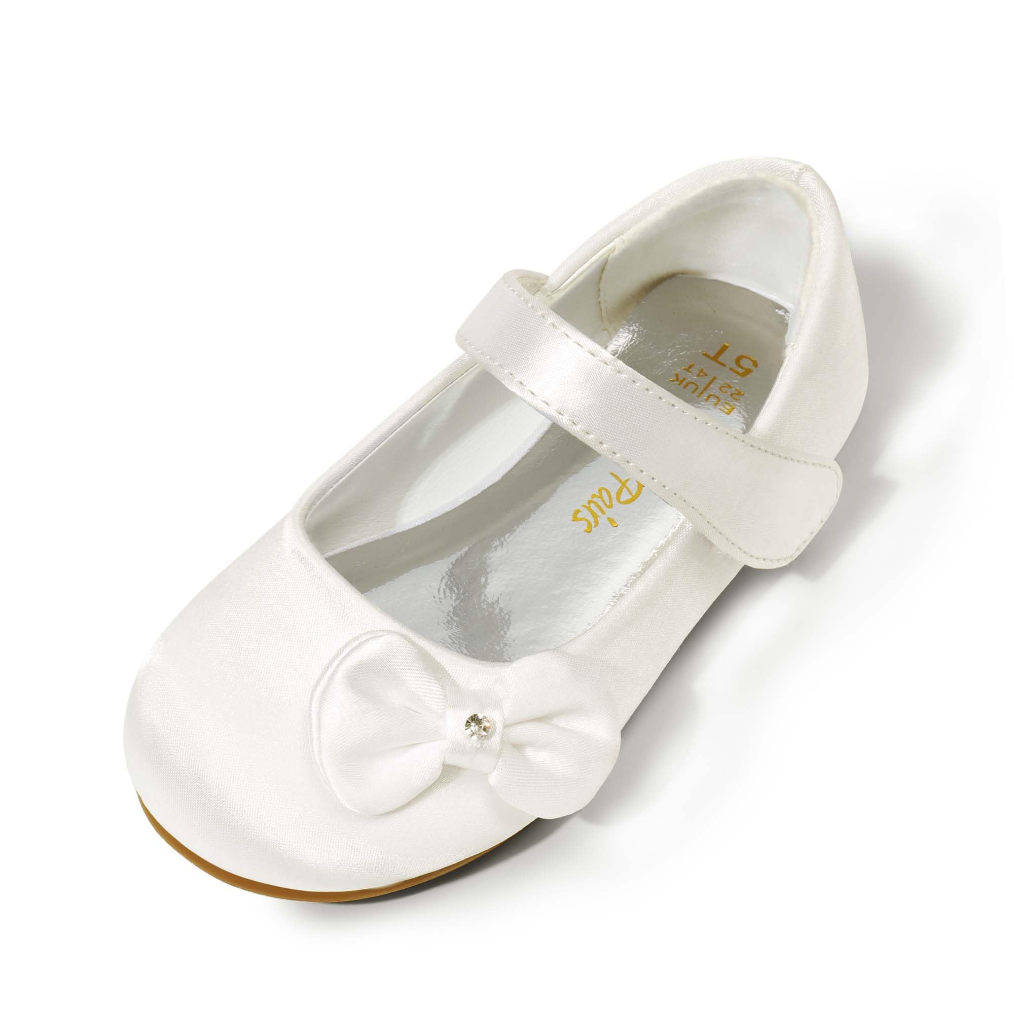 DREAM PAIRS Toddler Dress Shoes Mary Jane Flats for Girls Side Bow Ballerina Shoes,Size 5 Toddler,White/Satin,Angel-5