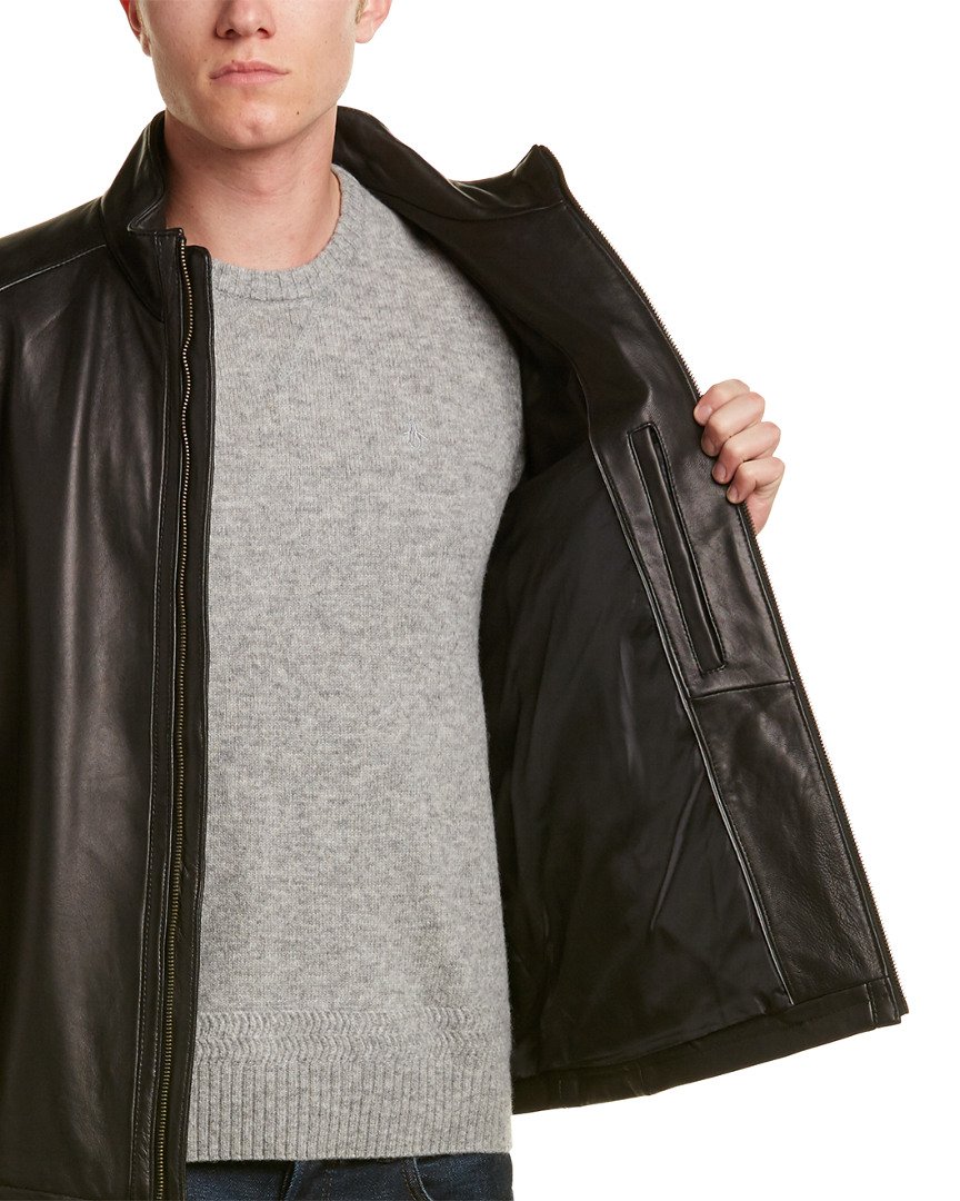 Cole Haan Men's Smooth Lamb Leather Moto Jacket, Black, Large